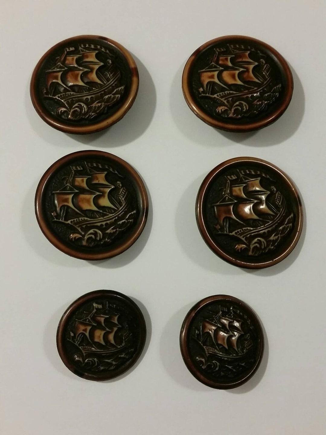 Celluloid Viking Ship Buttons, Shank Type Vintage 1930s, Clothing ...