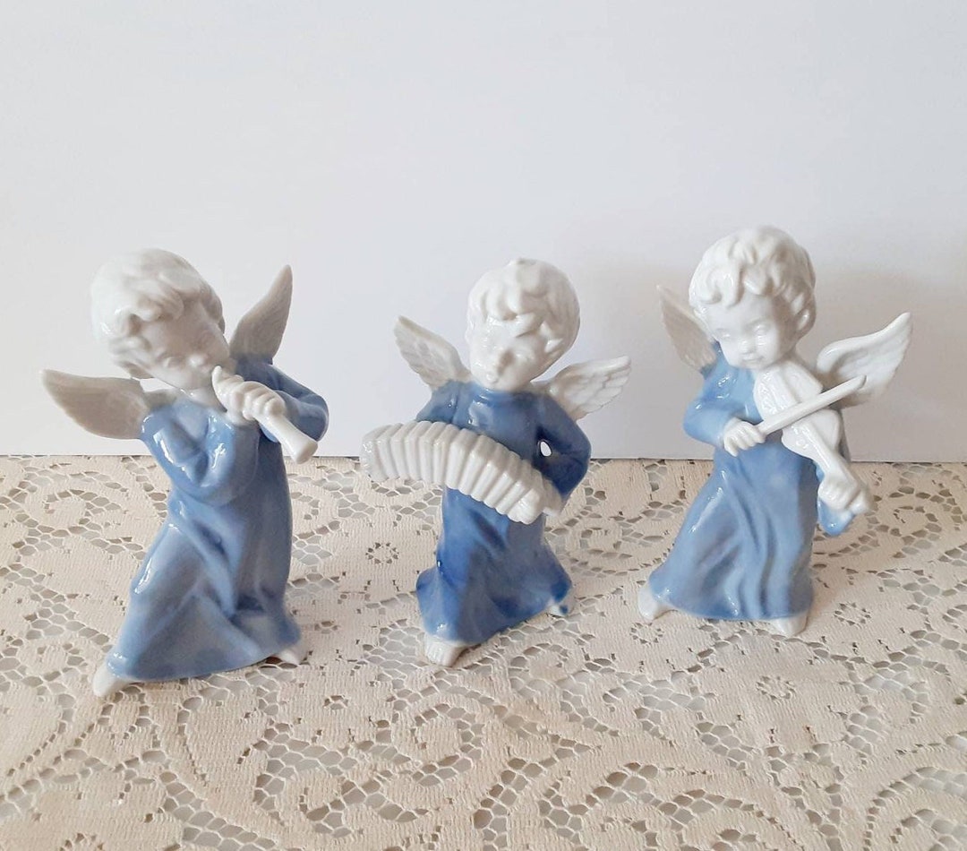 Vintage Ceramic Angels, Holiday Christmas Blue Decor, Heirloom ...