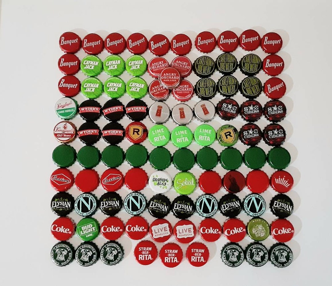 Red & Green Bottle Caps, 100 Used Beverage Tops, DIY Repurpose, Upcycle ...