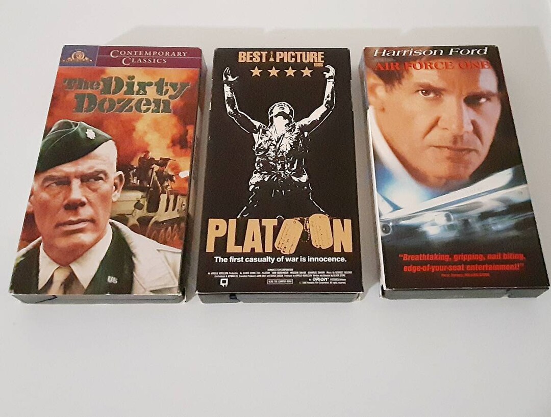 Vintage VHS War Military Movies, Dirty Dozen, Platoon, Air Force One ...