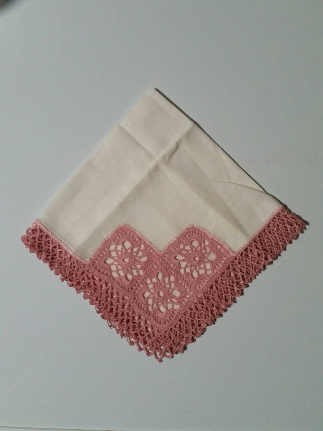 1950's Handkerchief Crocheted Rose Color Edging, Never Used, Vintage ...