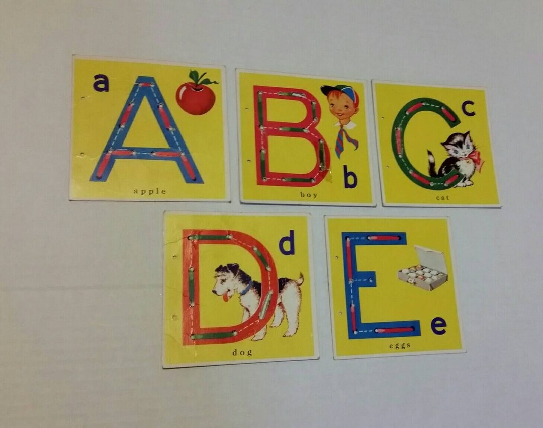 Vintage Alphabet Cards, String Threading Toys, Midcentury Learning ...