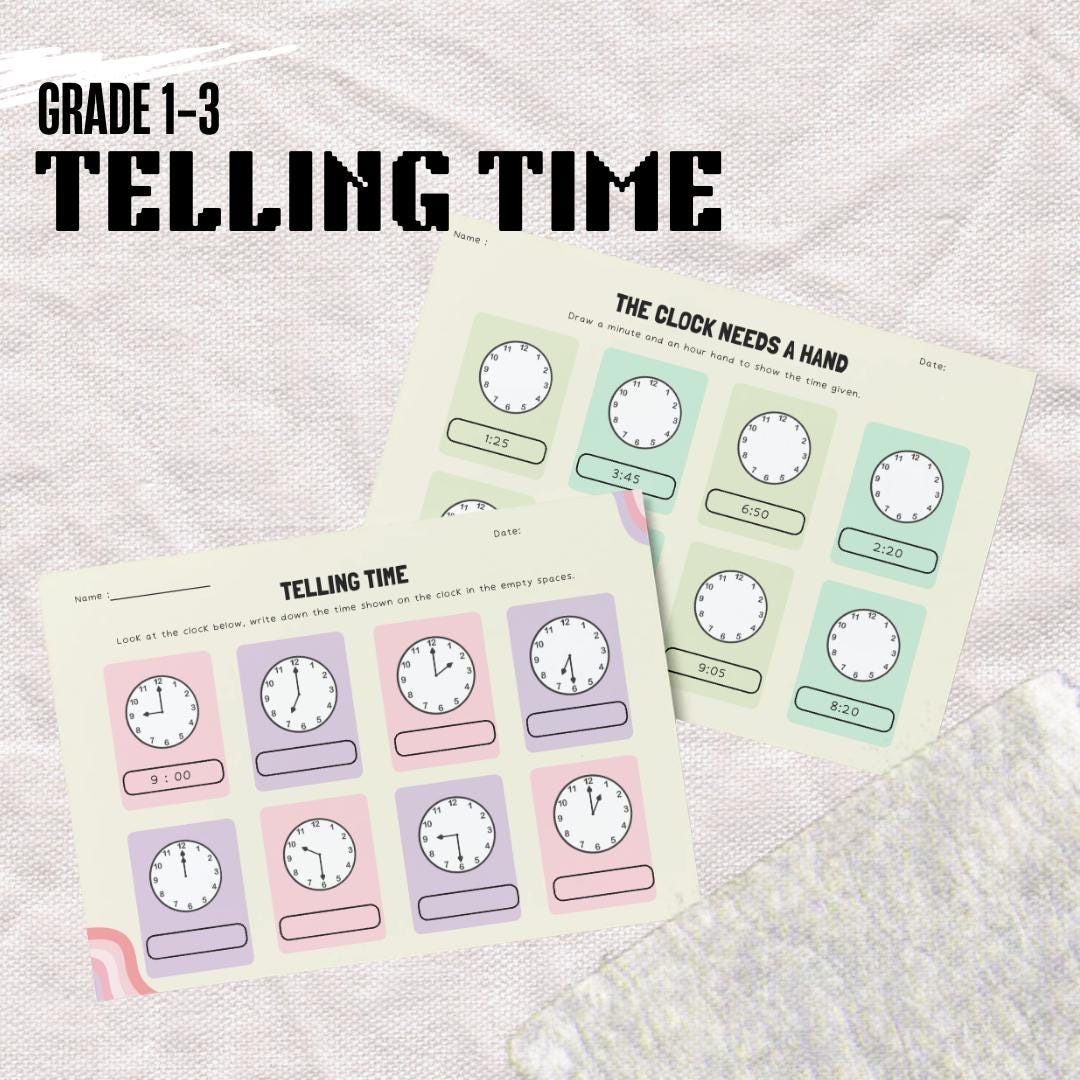 Telling Time Worksheets | Grade 1–3 Math | Printable & Editable Canva ...
