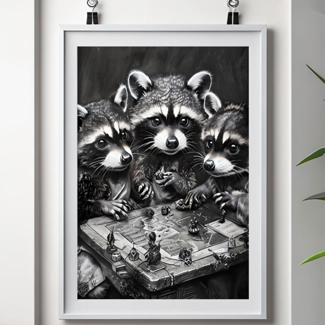 RACOONS PLAYING DND Poster, Printable Racoon Wall Art, Racoon Art ...