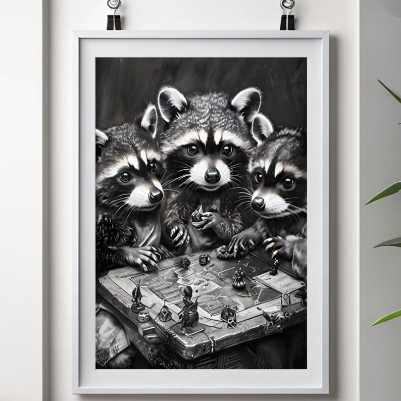 RACOONS PLAYING DND Poster, Printable Racoon Wall Art, Racoon Art ...