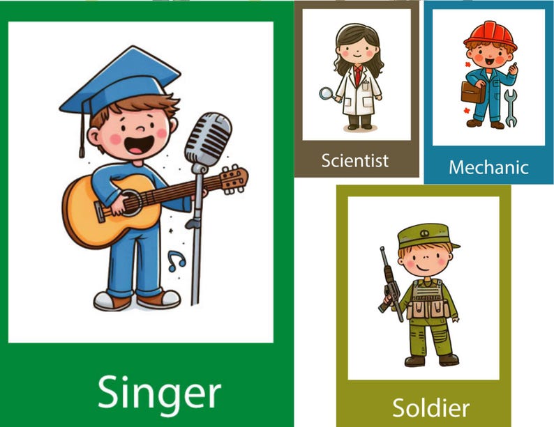 French and English Jobs Flashcards for Kids | Community Helpers ...