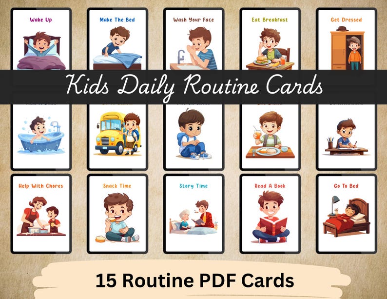 Daily Routine Cards for Kids Printable | Visual Schedule for ADHD and ...