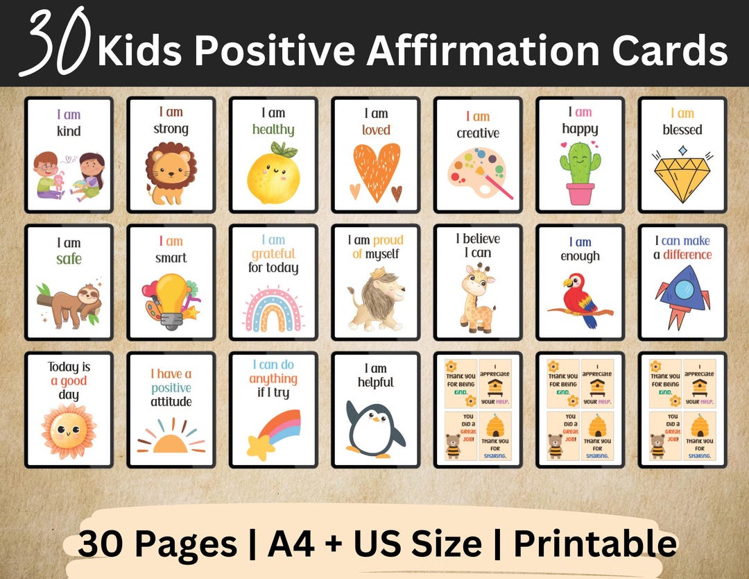 30 Kids Positive Affirmation Cards Printable | Child Mindfulness Cards ...