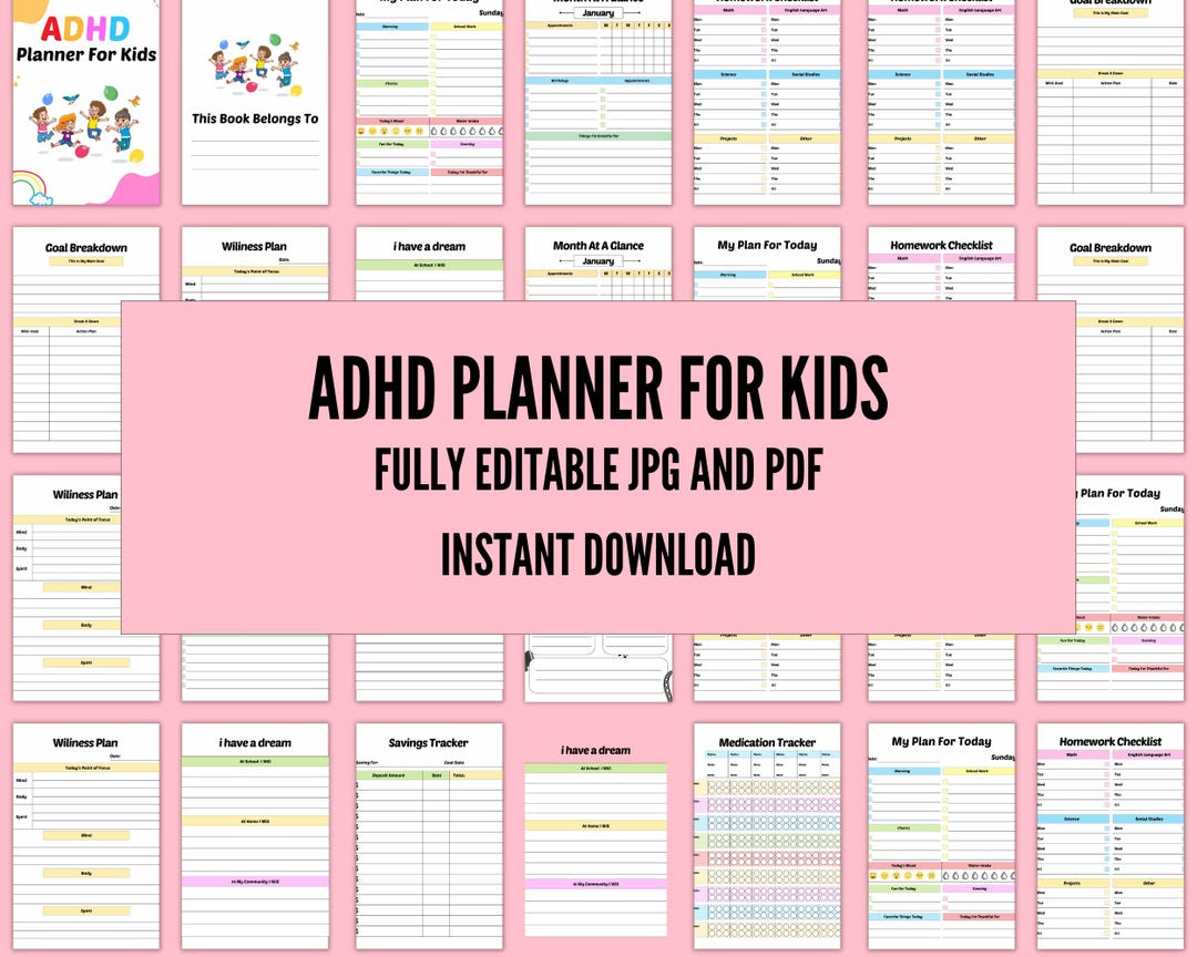 ADHD Kids Planner | Kid's Routine Chart | Fun and Interactive Planner ...