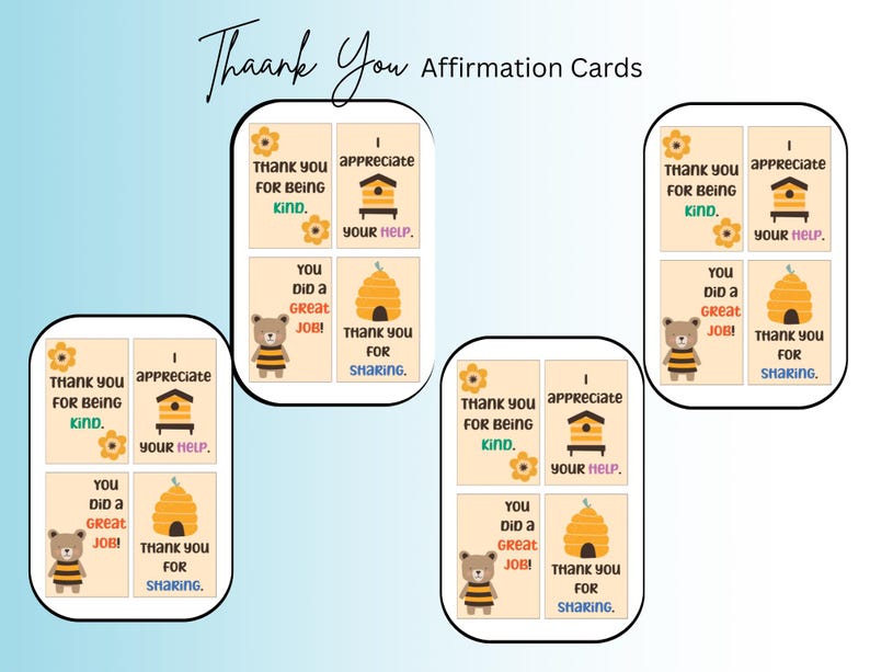 Thank You Affirmation Cards for Kids | Printable Gratitude Notes | A4 ...