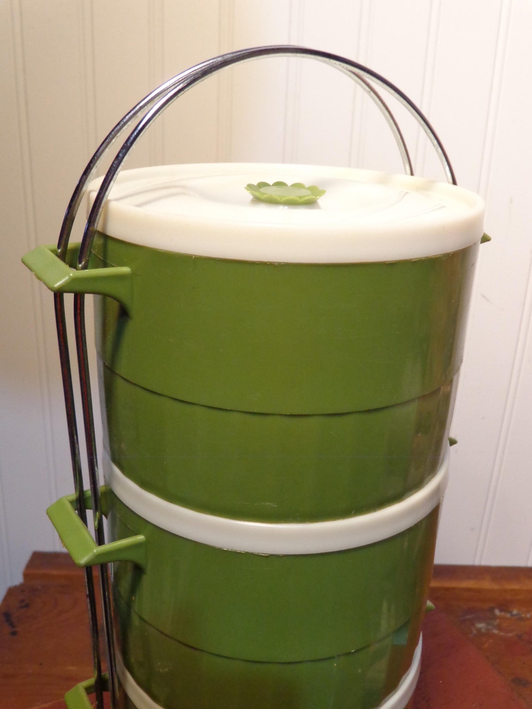 Green and White Stacking Containers Picnic Containers 19-585 - Etsy