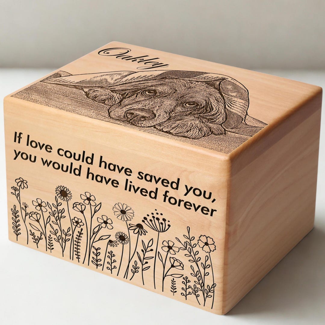 Personalized Pet Urn With Photo: Engraved Wooden Dog Memorial Keepsake ...