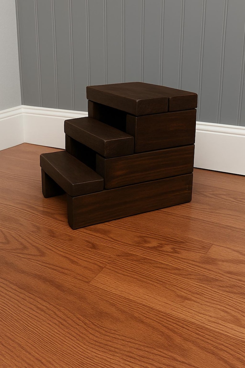 Rustic Wooden Step Stool – Handmade 3-step Farmhouse Footstool for ...