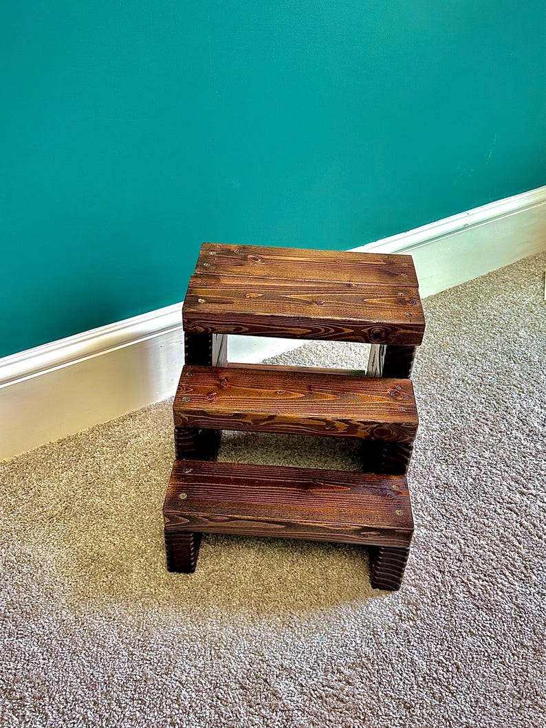 Rustic Wooden Step Stool – Handmade 3-step Farmhouse Footstool for ...