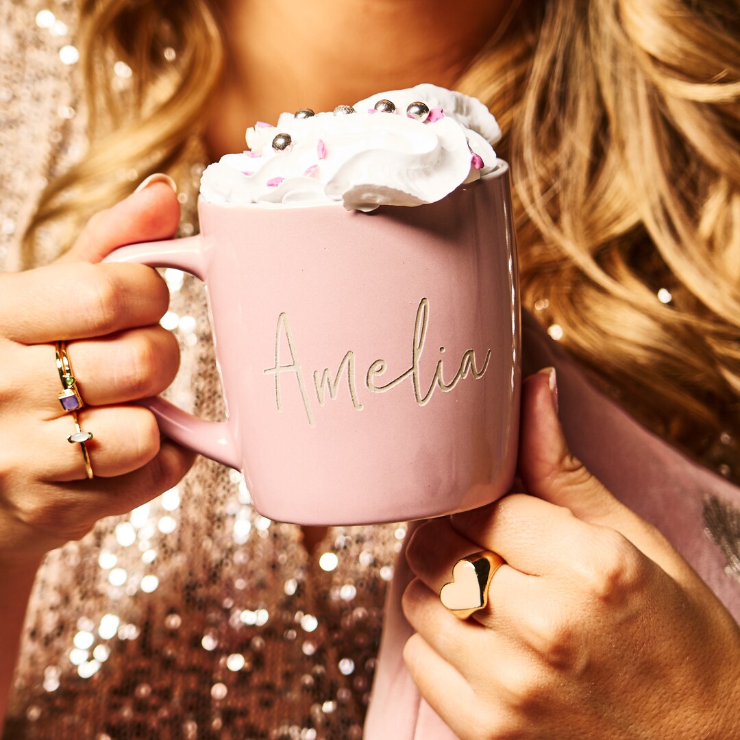 Personalised Pink Stoneware Mug - Etsy