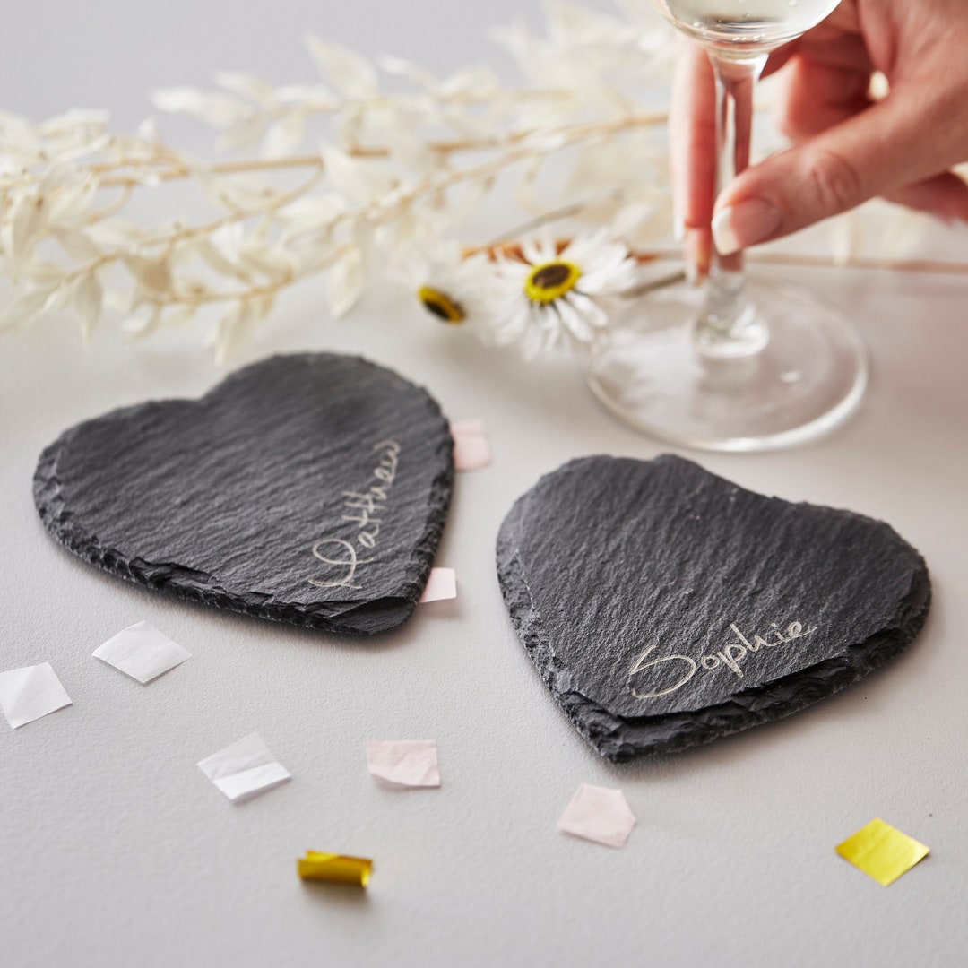Personalised Couples Heart Slate Coaster Set - Etsy