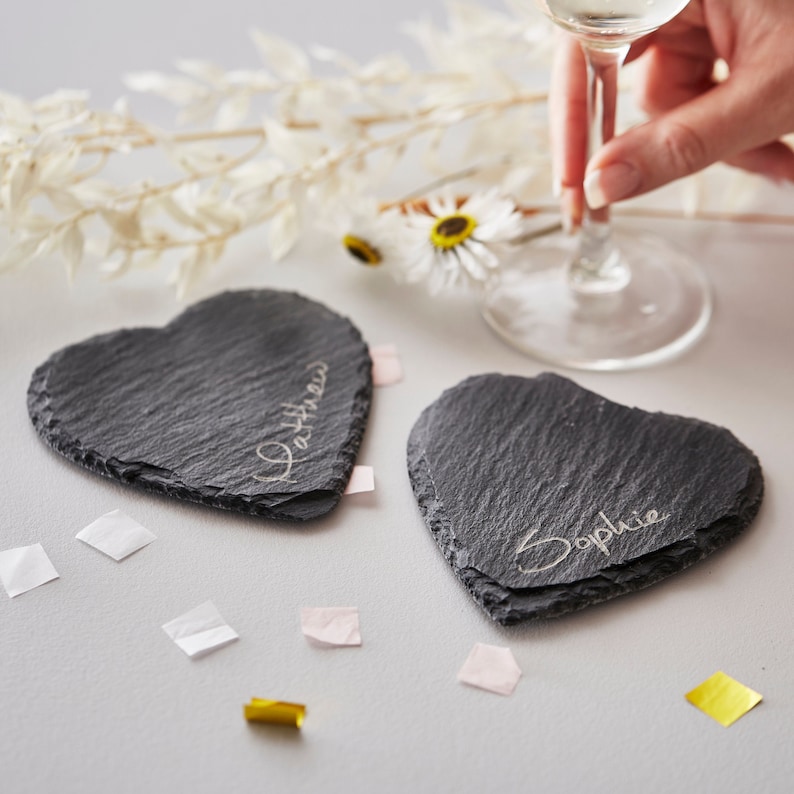 Personalised Couples Heart Slate Coaster | Anniversary Gift - Etsy