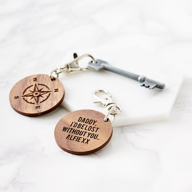 Personalised Wooden Compass Keyring | Etsy