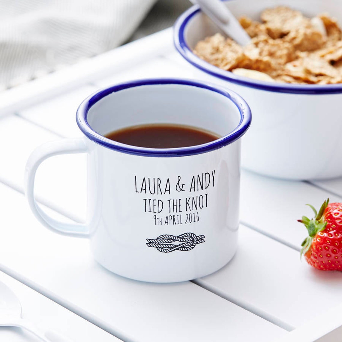 Personalised Enamel 'tied the Knot' Mug | Etsy