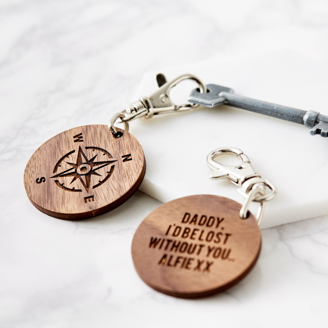 Personalised Wooden Compass Keyring - Etsy