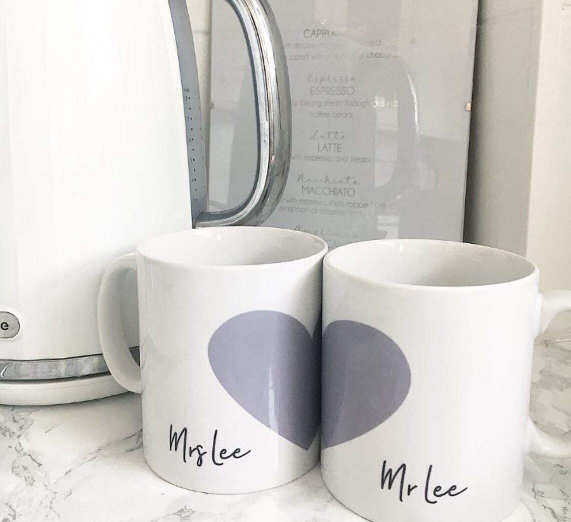 Personalized Love Heart Mug Set | Couples Gift - Etsy