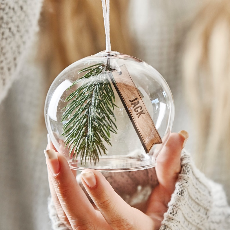 Personalised Christmas Sprig Glass Bauble - Etsy UK