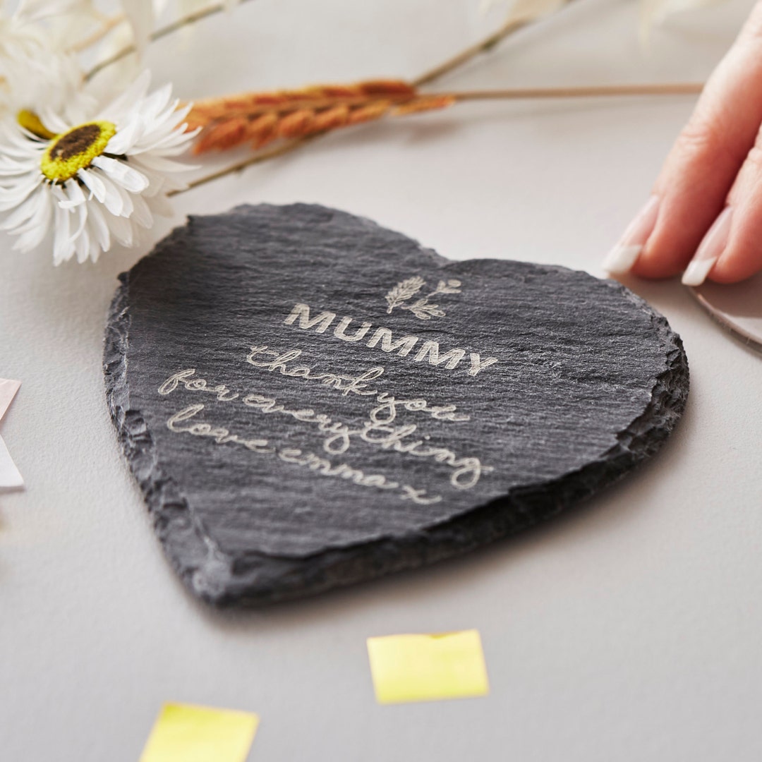 Personalised Mother's Day Heart Slate Coaster - Etsy UK