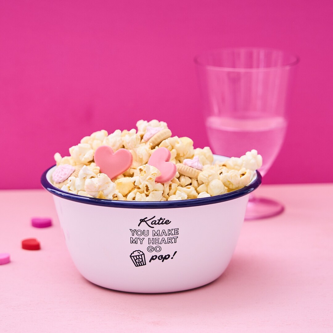 Personalized Enamel Popcorn Bowl | Anniversary Gift - Etsy