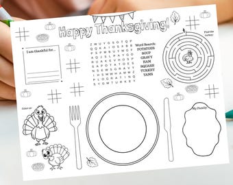 Thanksgiving Activity Placemat Printable | Kids Coloring Page, Word ...