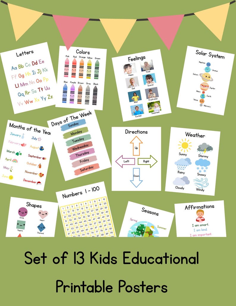 Printable Kids Educational Posters | Set of 13 Colorful Learning Prints ...