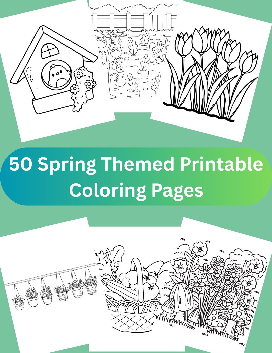 50 Spring Themed Printable Coloring Pages | Instant Download - Etsy