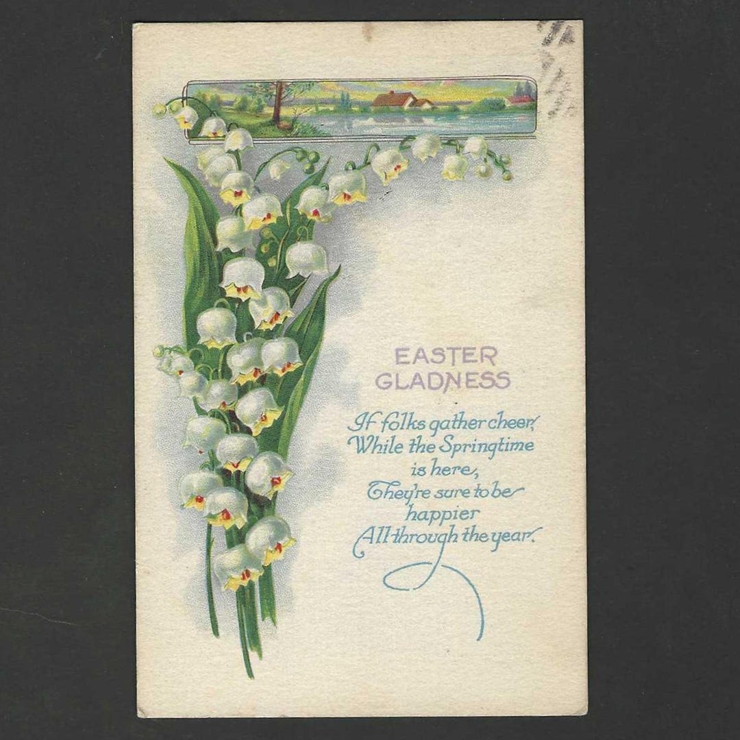 Lily of the Valley and Country Scene Antique Easter Postcard 1927 ...