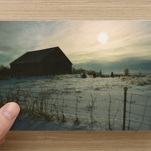 Barn and Winter Sunrise With Snow and Ice Art Photography on Blank Note ...