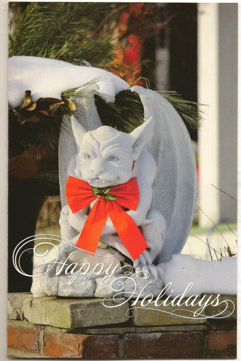 Happy Holidays Gargoyle in Red Bow Christmas Card Unique Photo | Etsy