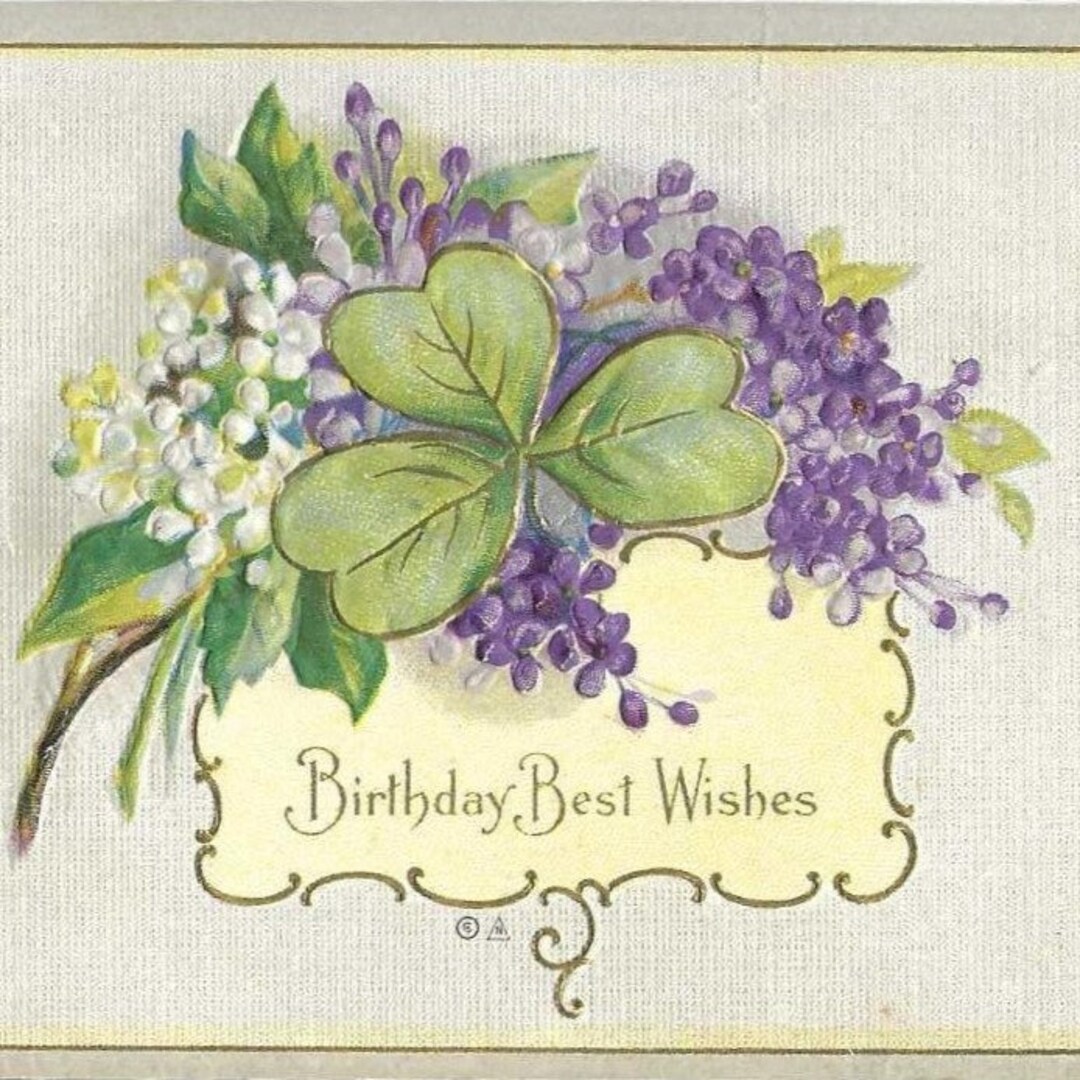 Lilacs and Clover Antique Birthday Postcard 1912 Birthday Best Wishes ...