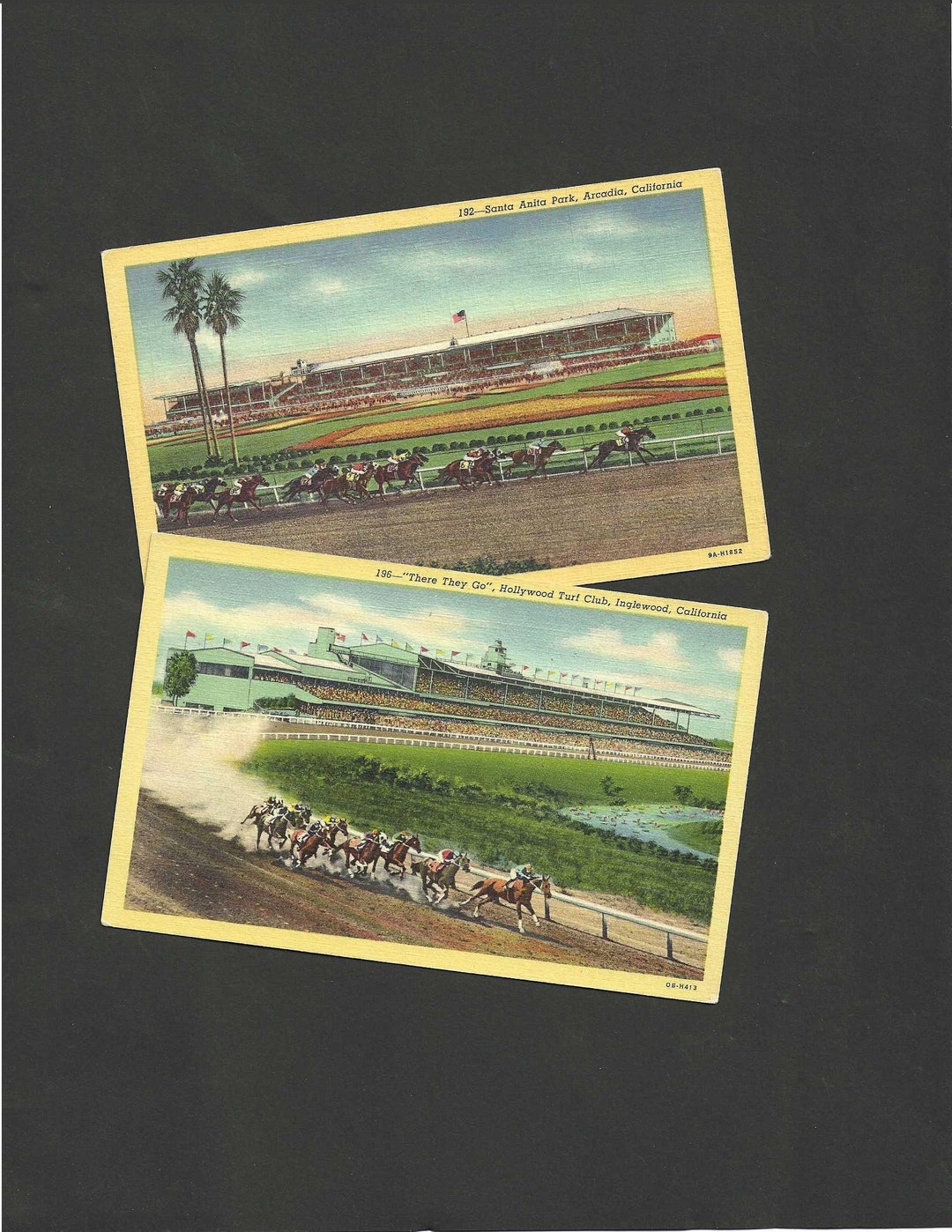 Pair Unused Vintage Linen Postcards CALIFORNIA Racetracks Los Angeles ...