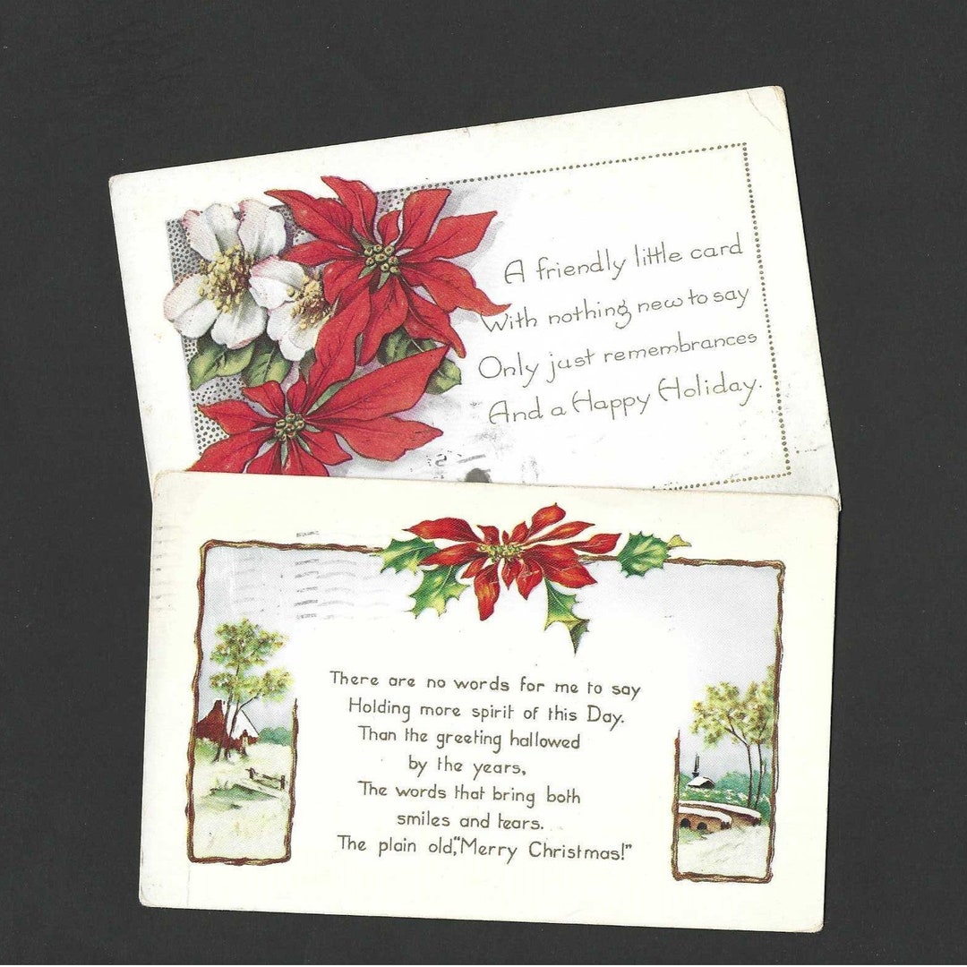 Pair of Whitney Publishing Antique Christmas Postcards Poinsettias and ...