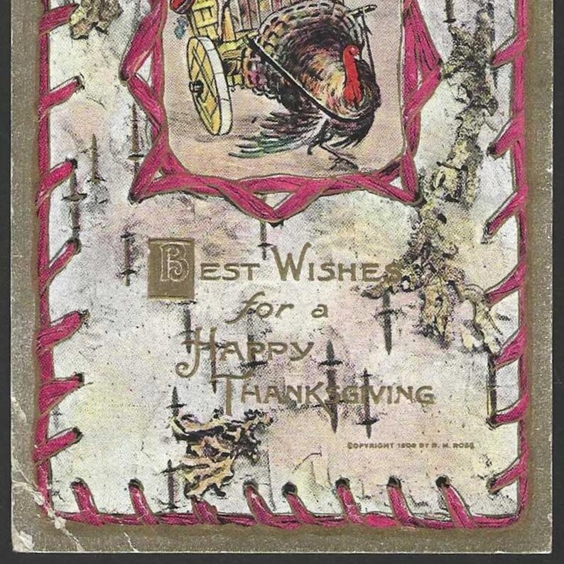 Antique Thanksgiving Postcard Turkey Pulling Harvest Cart 1913 Rose Co ...