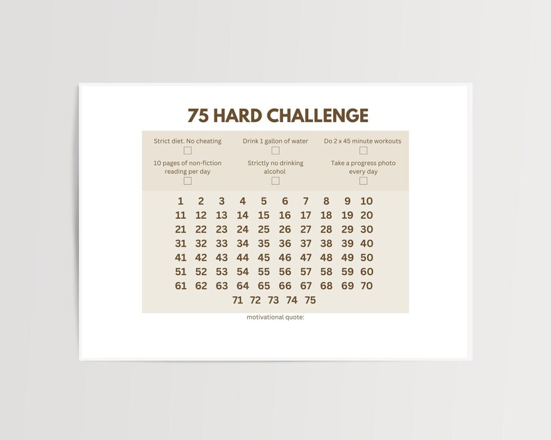 75 Hard Challenge Tracker | Printable | PDF - Etsy