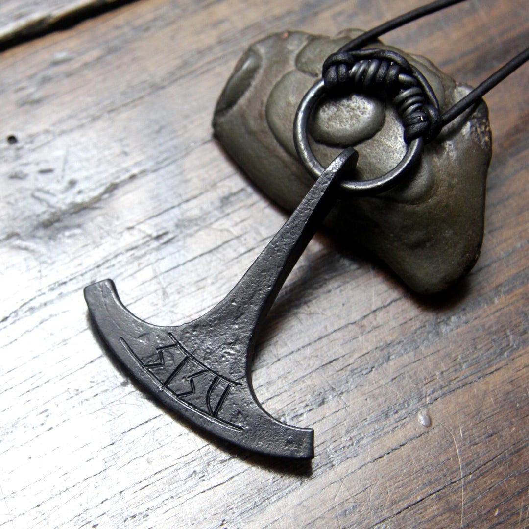 Engraved Forged Iron Ukonvasara Pendant, Customizable Finnish Pagan ...
