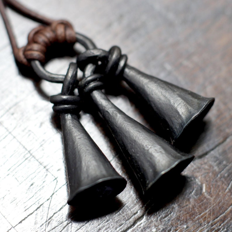 Iron Triple Bell Pendant, Hand Forged Chime Amulet - Etsy