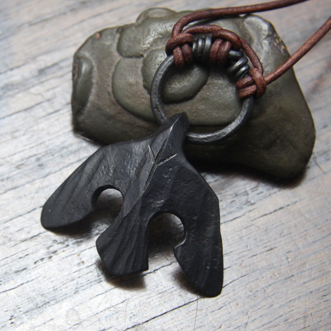 Custom Rune Engraved Forged Iron Raven Crow Pendant - Etsy