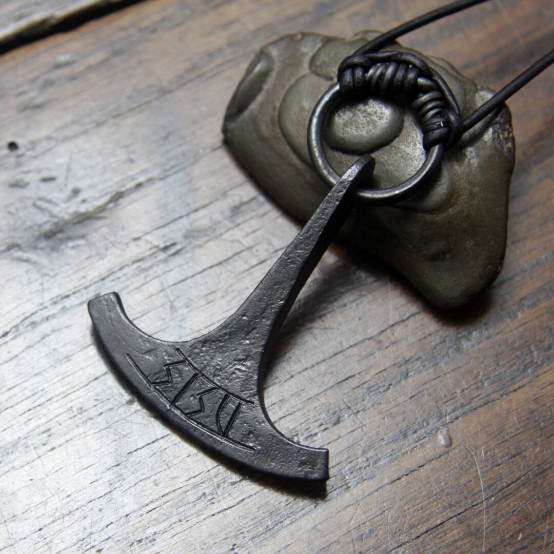 Personalised Engraved Iron Ukonvasara Pendant, Hand Forged Finnish Ukko ...