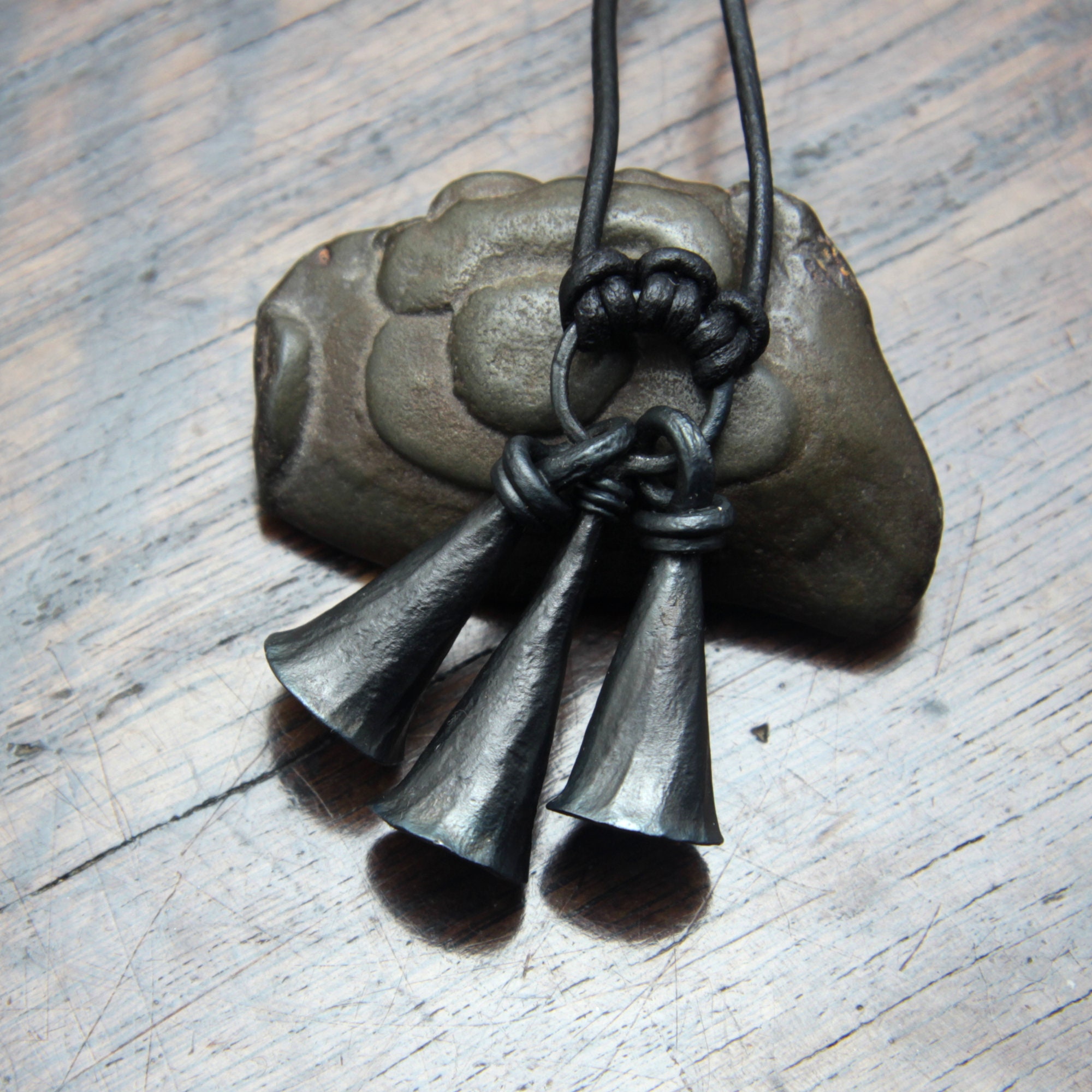 Iron Triple Bell Pendant, Hand Forged Chime Amulet - Etsy UK
