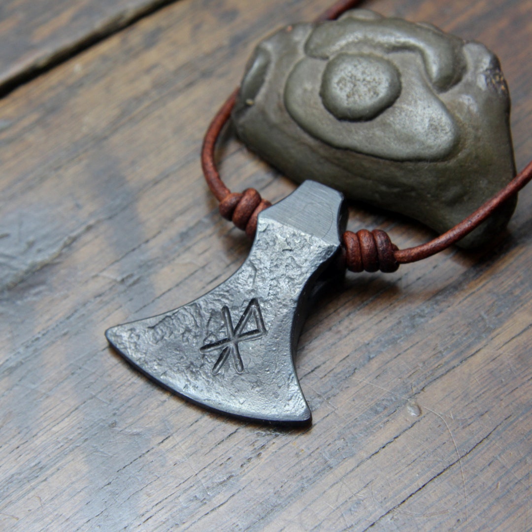 Custom Rune Engraved Hand Forged Pure Iron Viking Axe Head Pendant on ...