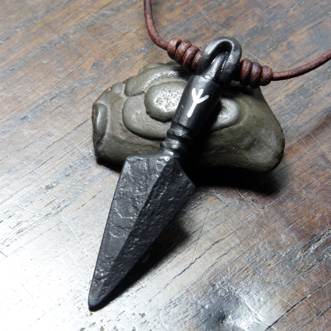 Custom Pure Silver Inlaid Large Forged Iron Arrow Pendant on Leather ...