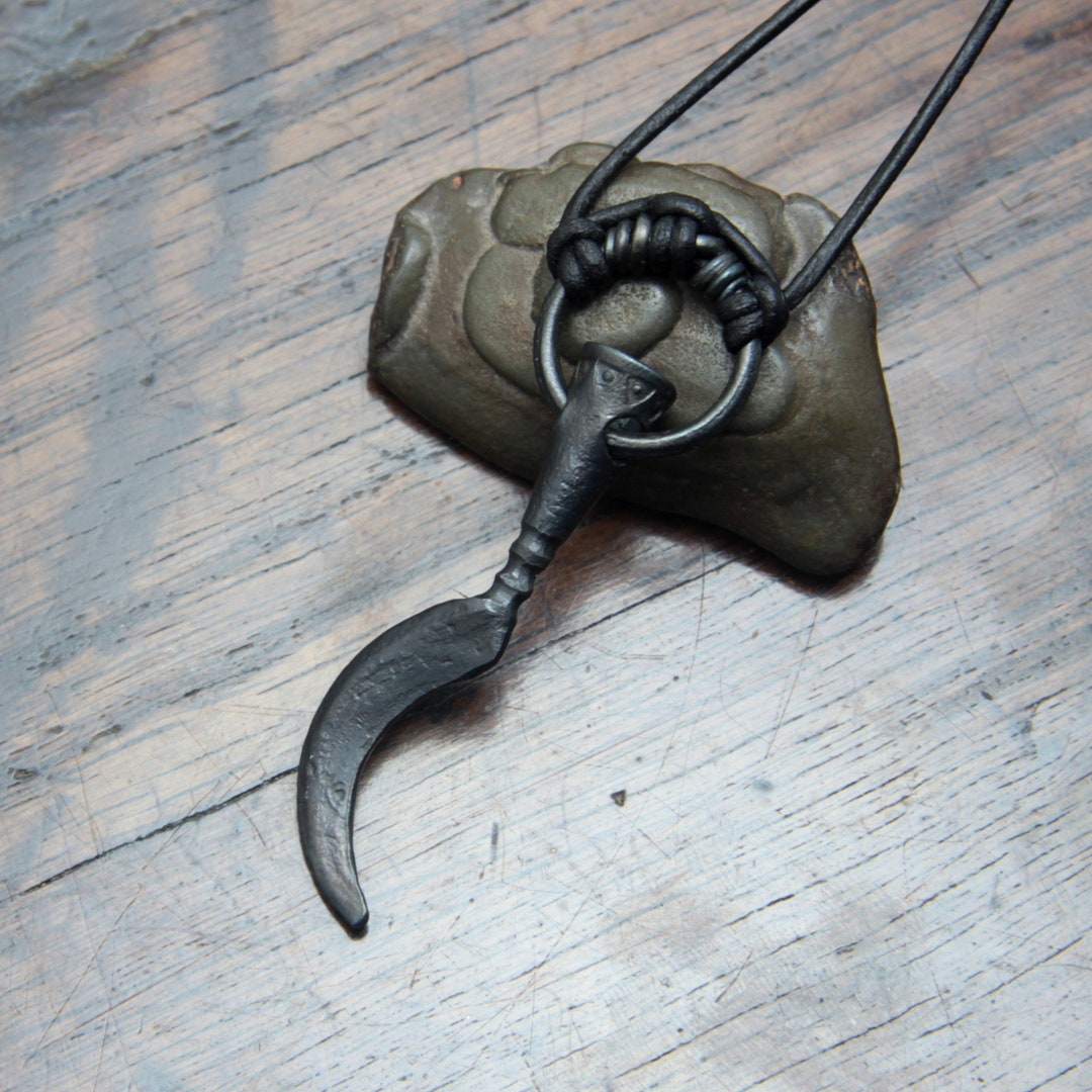 Hand Forged Pure Iron Sickle Pendant Necklace - Etsy