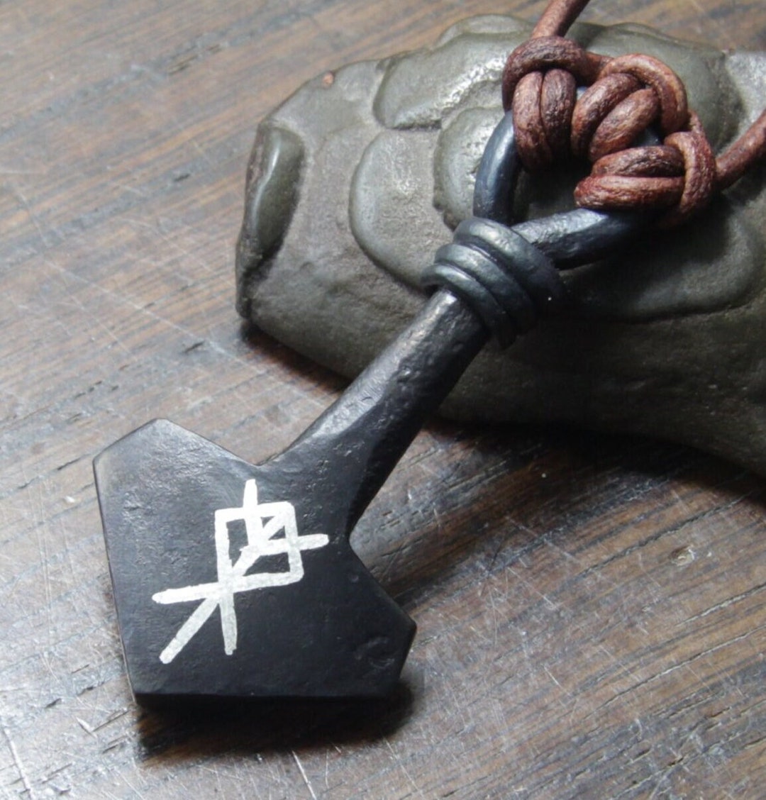Custom Silver Inlaid Looped Handle Mjolnir, Thor's Hammer Pendant ...