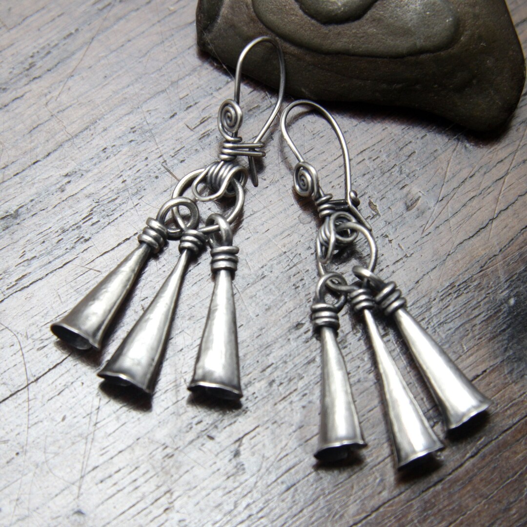 Hot Forged Silver Bell Chime Drop Earrings - Etsy