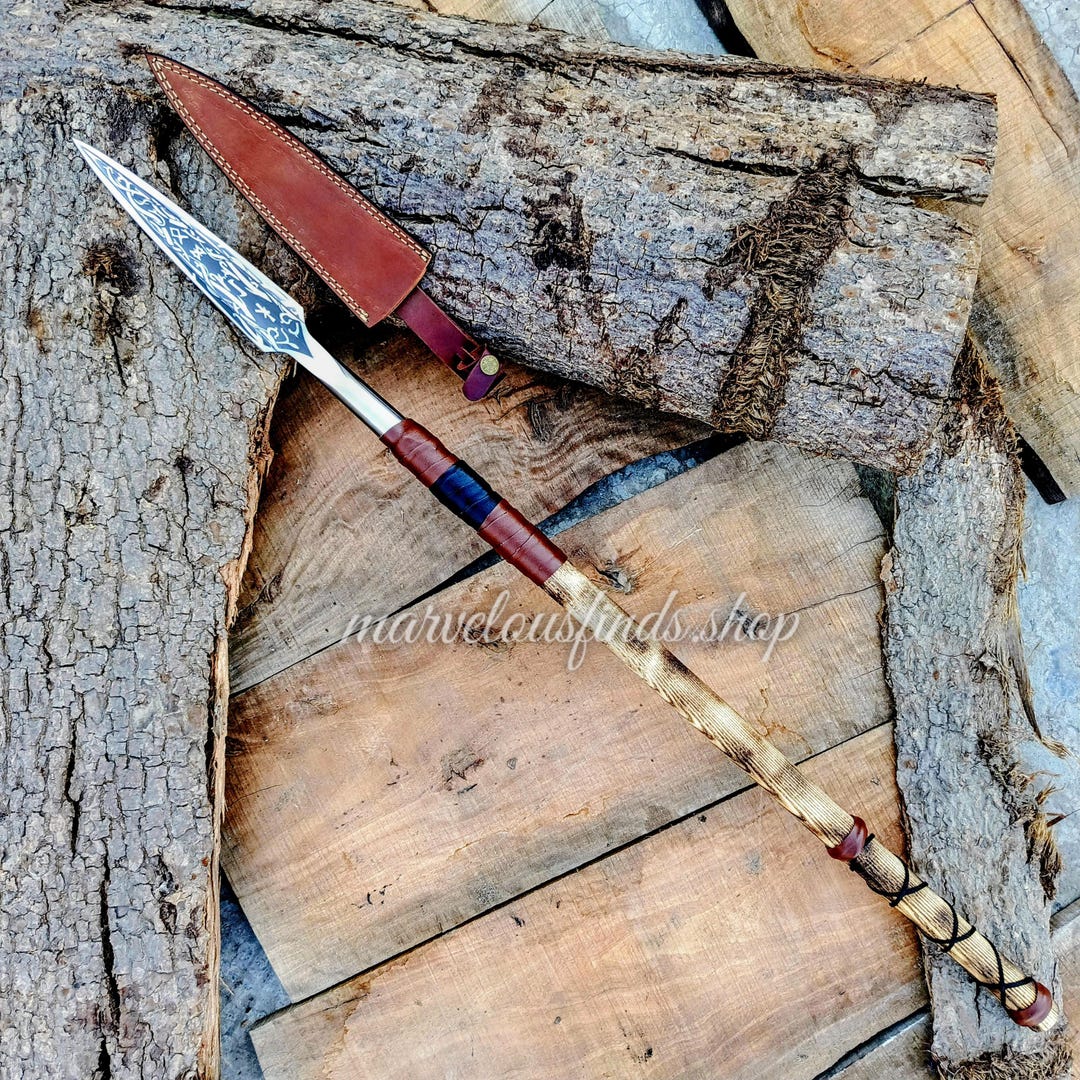 Custom Handmade Viking Spear Hand Forged Spear With Leather Sheath ...